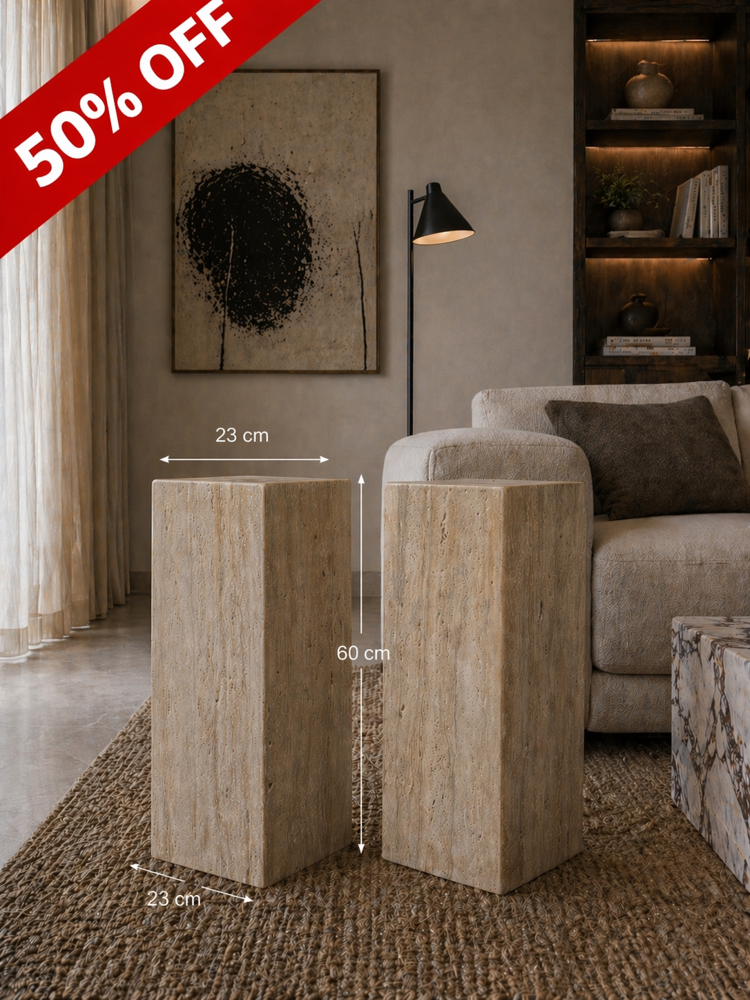 Beige Travertine Sofa Plinth Side Tables – QAAN MARBLE; The Art of ...